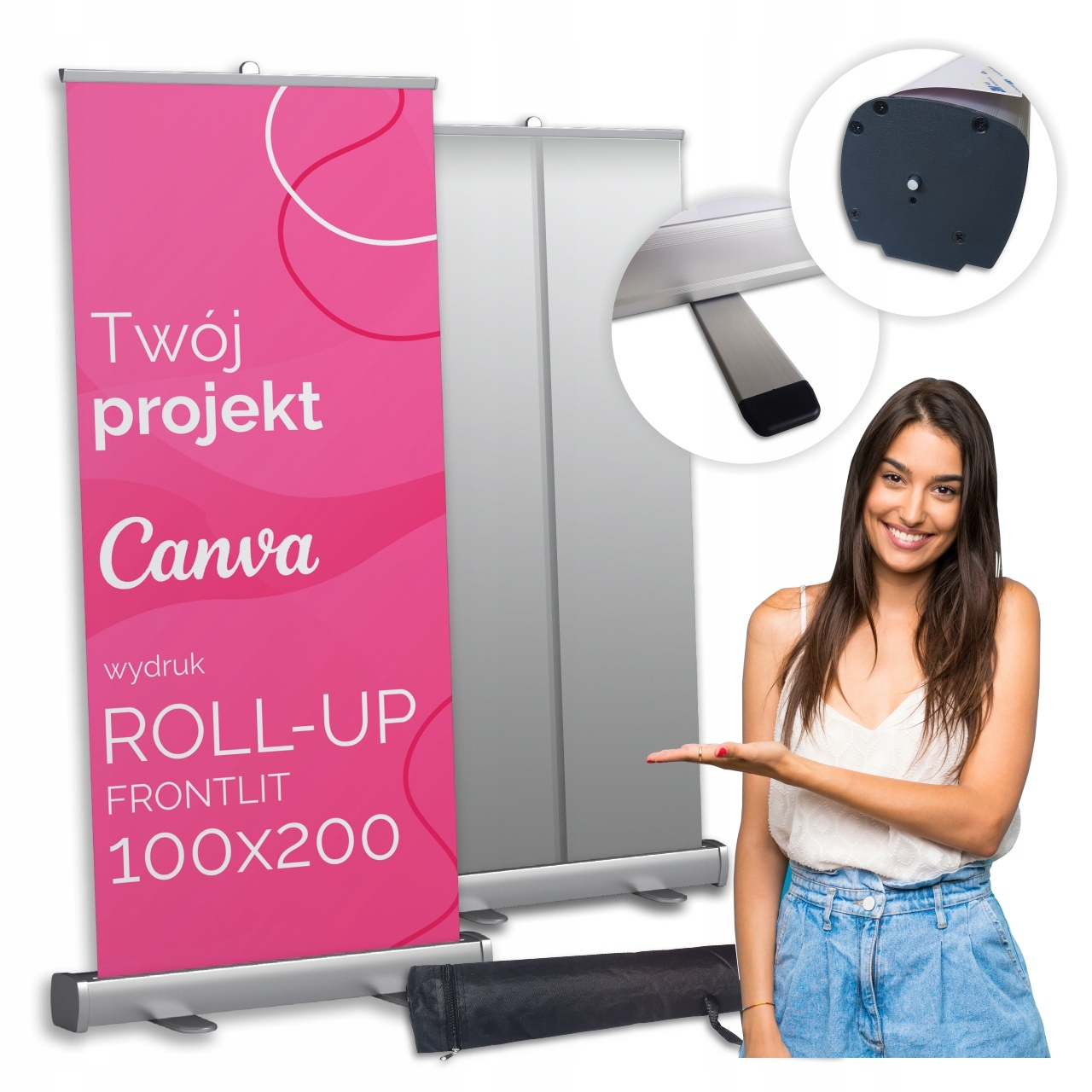 ROLL-UP ROLLUP 100x200 reklama STANDARD FRONTLIT reklama TARGI mocna ...