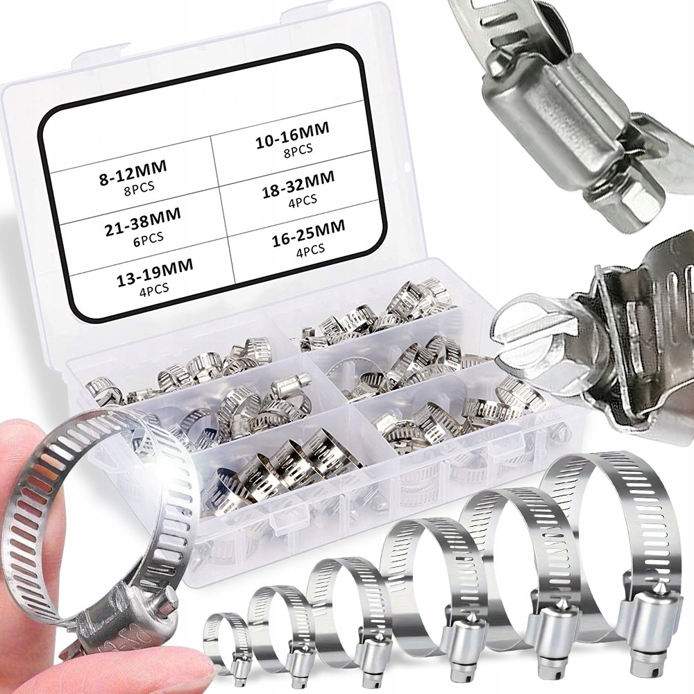 34 x ZESTAW METALOWA OPASKA ZACISKOWA SKRĘCANA ŚLIMAKOWA +ORGANIZER 16 ... 34 x ZESTAW METALOWA OPASKA ZACISKOWA SKRĘCANA ŚLIMAKOWA +ORGANIZER 16 ...