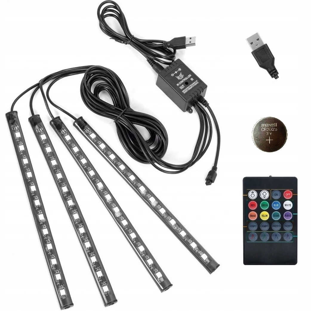 Paski LED Ledy USB WNĘTRZA AUTA Taśma kabiny samochodu oświetlenie LED ...