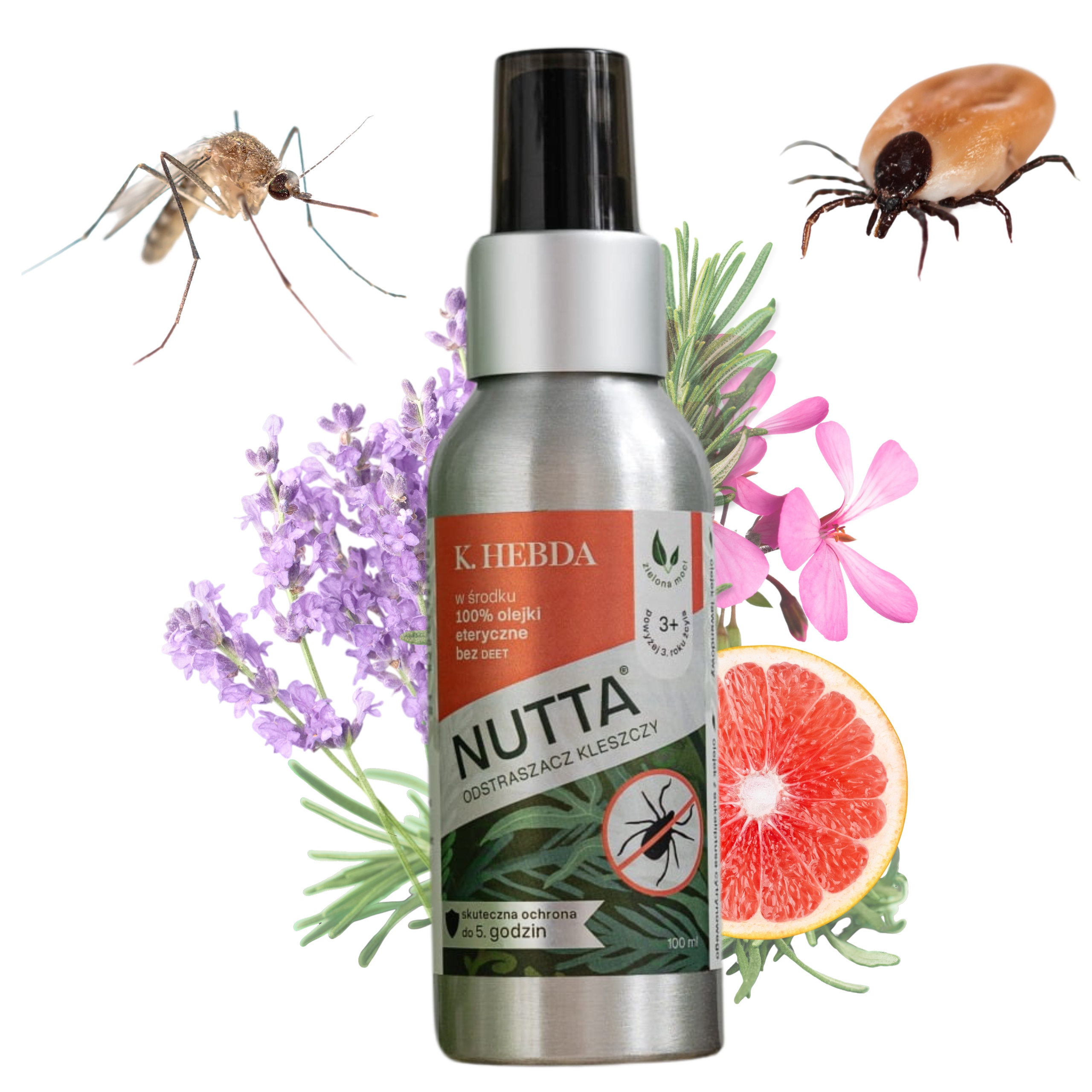 SPRAY NA KOMARY I KLESZCZE PŁYN PREPARAT ŚRODEK NUTTA 100ML BEZ DEET ...