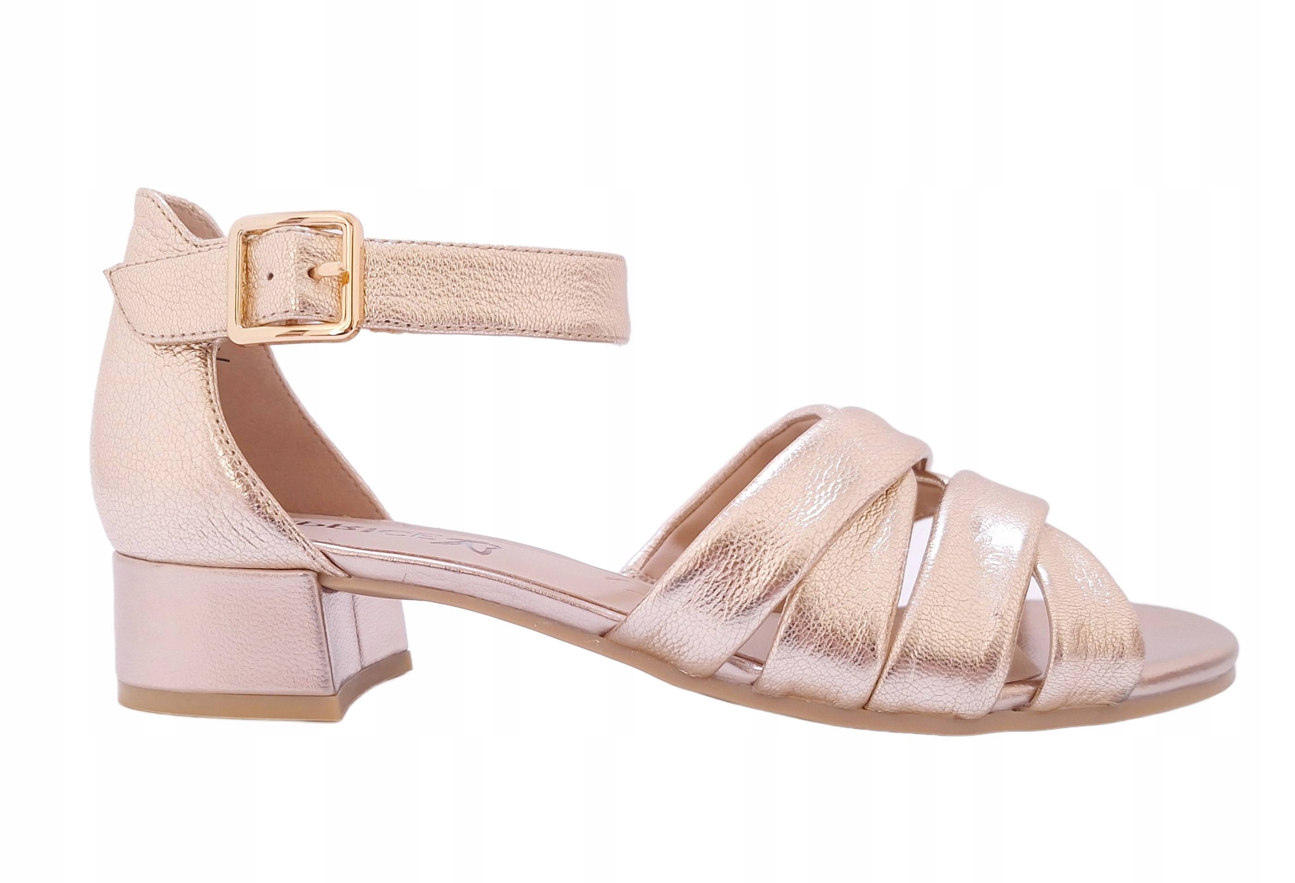 Eleganckie złote sandały damskie z pełną piętą Caprice 28201 r.37,5 • Cena, Opinie - Allegro