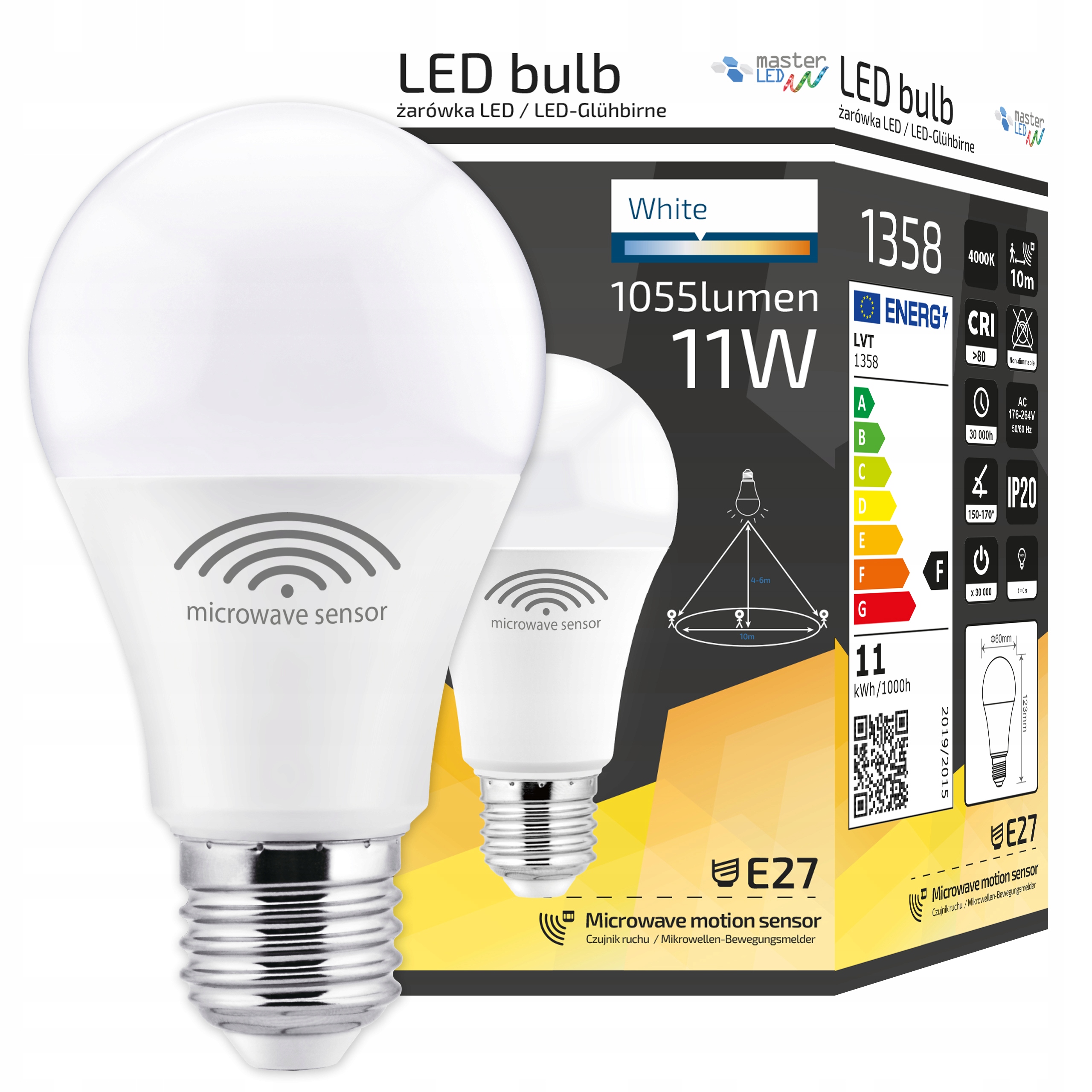 Żarówka LED E27 11W biały neutralny 4000K 230V czujnik ruchu ... Żarówka LED E27 11W biały neutralny 4000K 230V czujnik ruchu ...