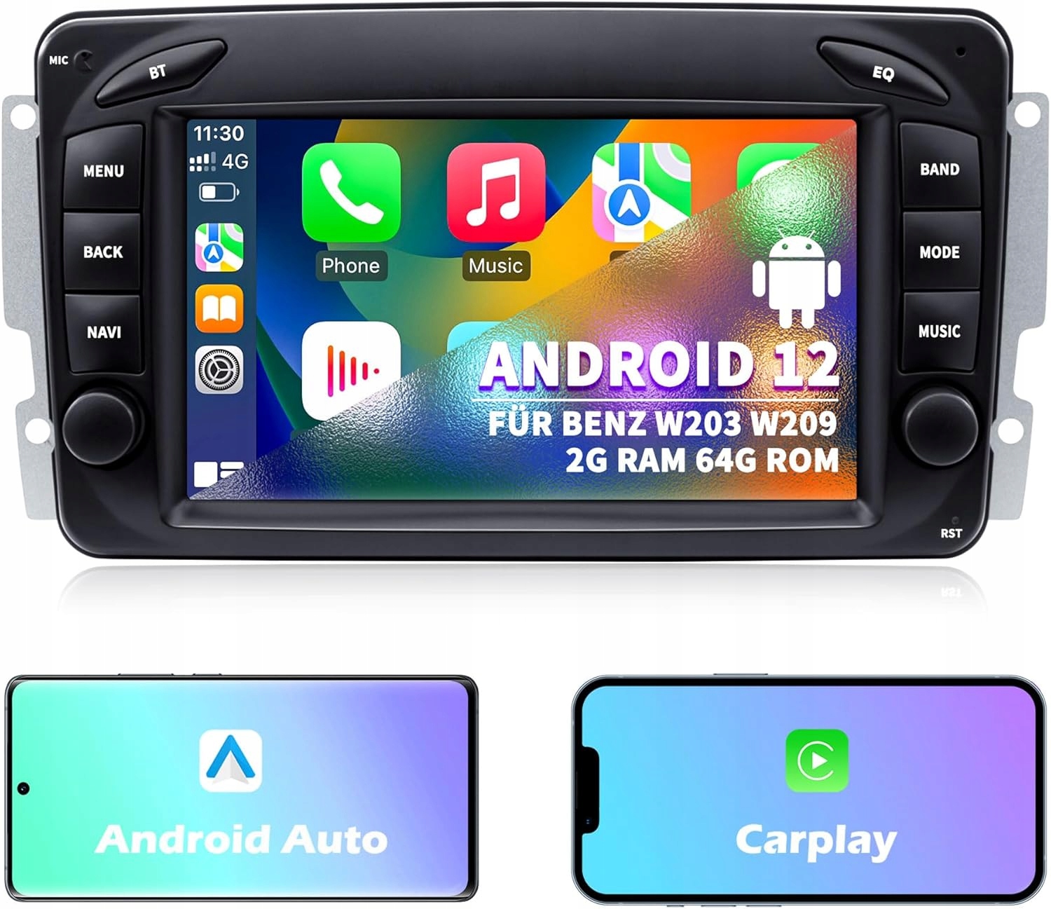 RADIO SAMOCHODOWE NAWIGACJA 2DIN ANDROID CARPLAY MERCEDES W203 IPS GPS ...