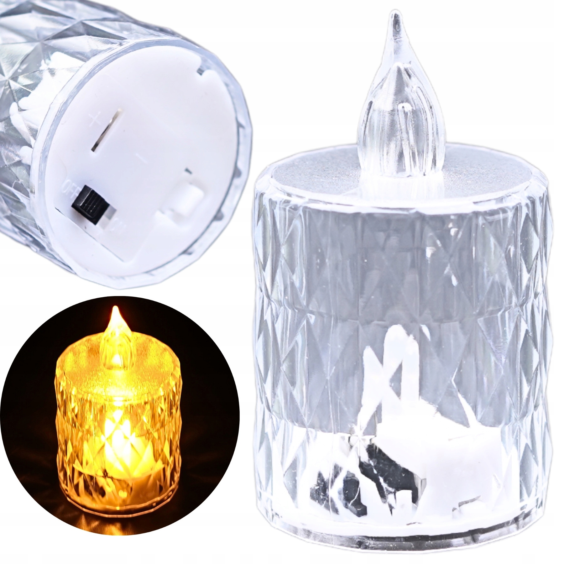 ŚWIECZKA LED NA BATERIE LAMPKA ZNICZ WKŁAD ŚWIATŁO CIEPŁE 6,5 CM STROIK ...