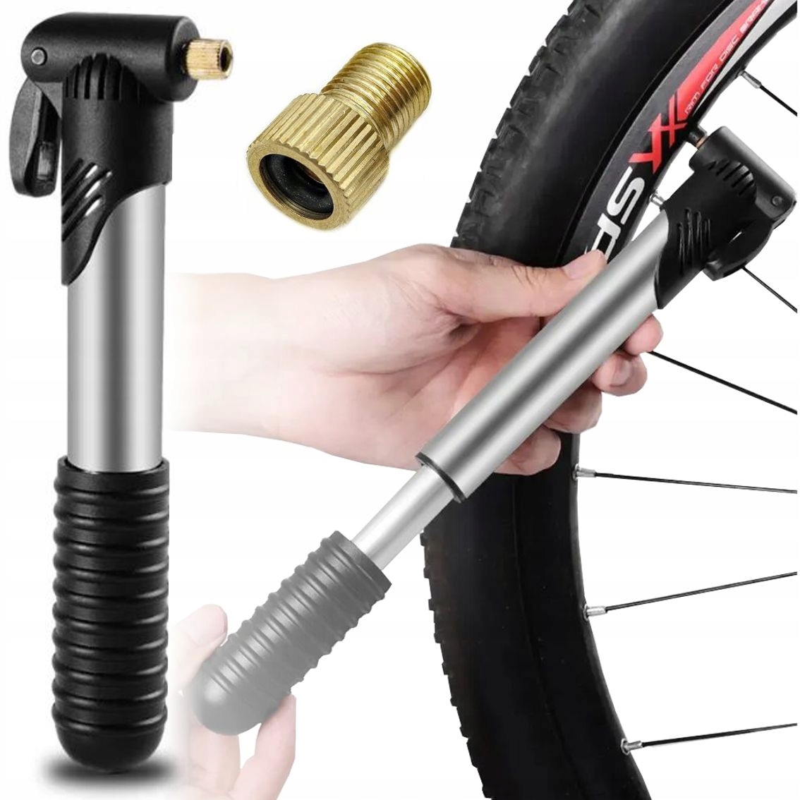 POMPKA ROWEROWA RĘCZNA DO ROWERU PODRÓŻNA + ADAPTER WENTYLA TELESKOPOWA ...