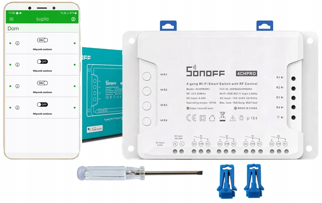 Sonoff 4CH PRO R3 WiFI RF 433mhz 4 kanály + SUPLA za 1031.00CZK - Allegro