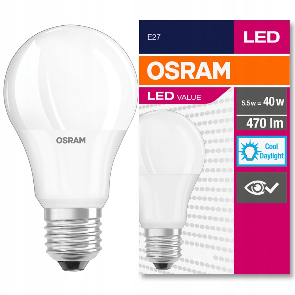 Żarówka LED A60 E27 5,5W = 40W 470lm 6500K OSRAM (4052899971011) • Cena, Opinie • Źródła światła ...