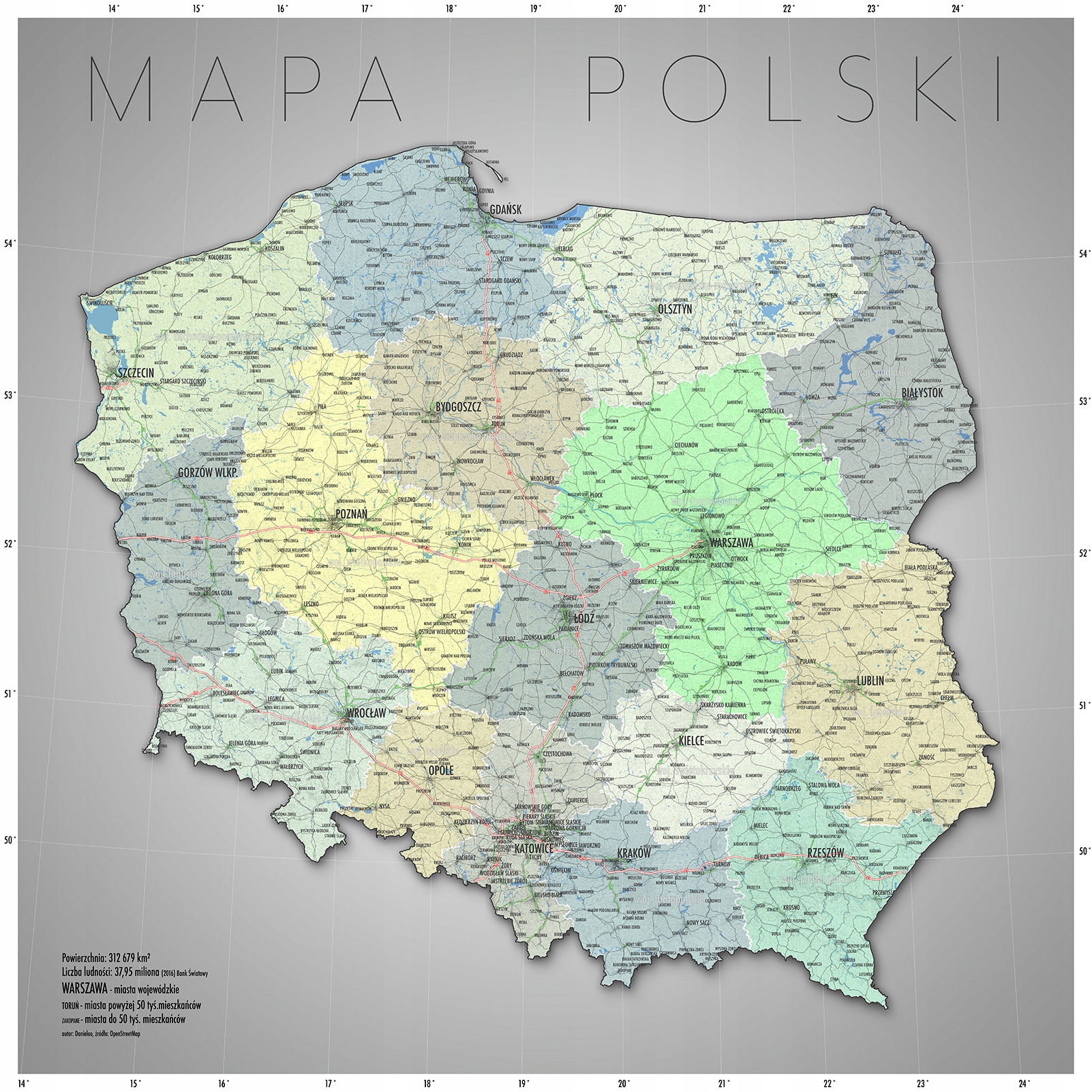 Mapa Polski, Polska, Podział Administracyjny, Województwa Danielo ...