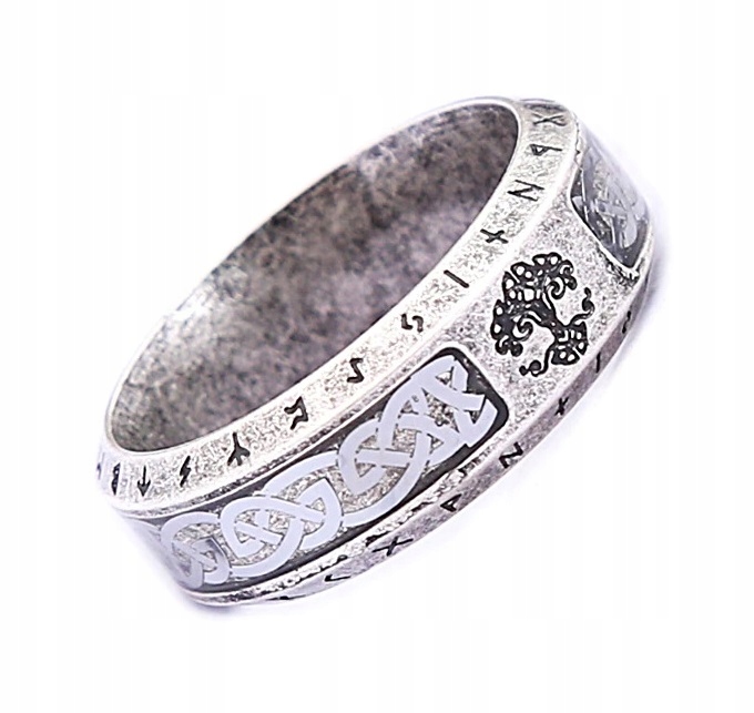 SREBRNA OBRĄCZKA SYGNET PIERŚCIONEK DRZEWO ŻYCIA Z RUNAMI RUNY R30 ...