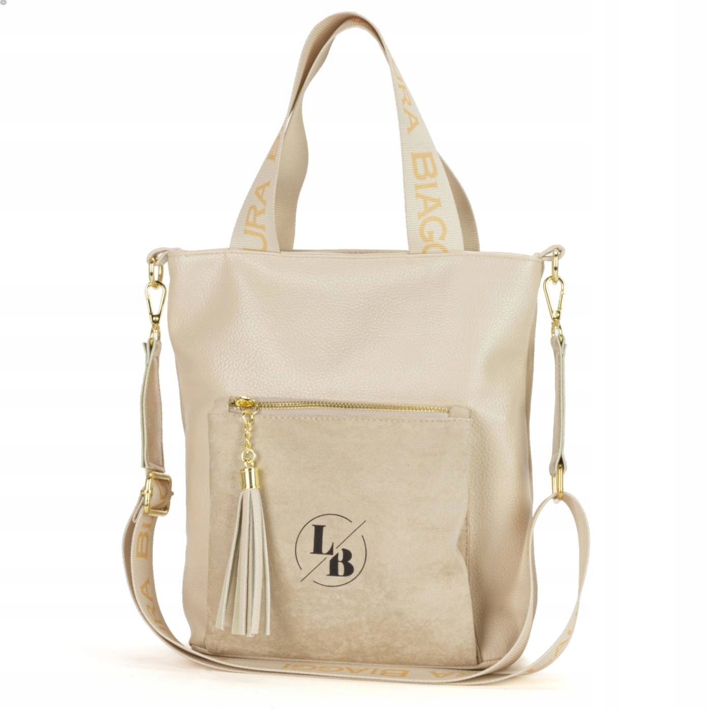 BEŻOWA POJEMNA TOREBKA DAMSKA LISTONOSZKA LAURA BIAGGI SHOPPER Z PASKIEM (5905723202852) • Cena ...
