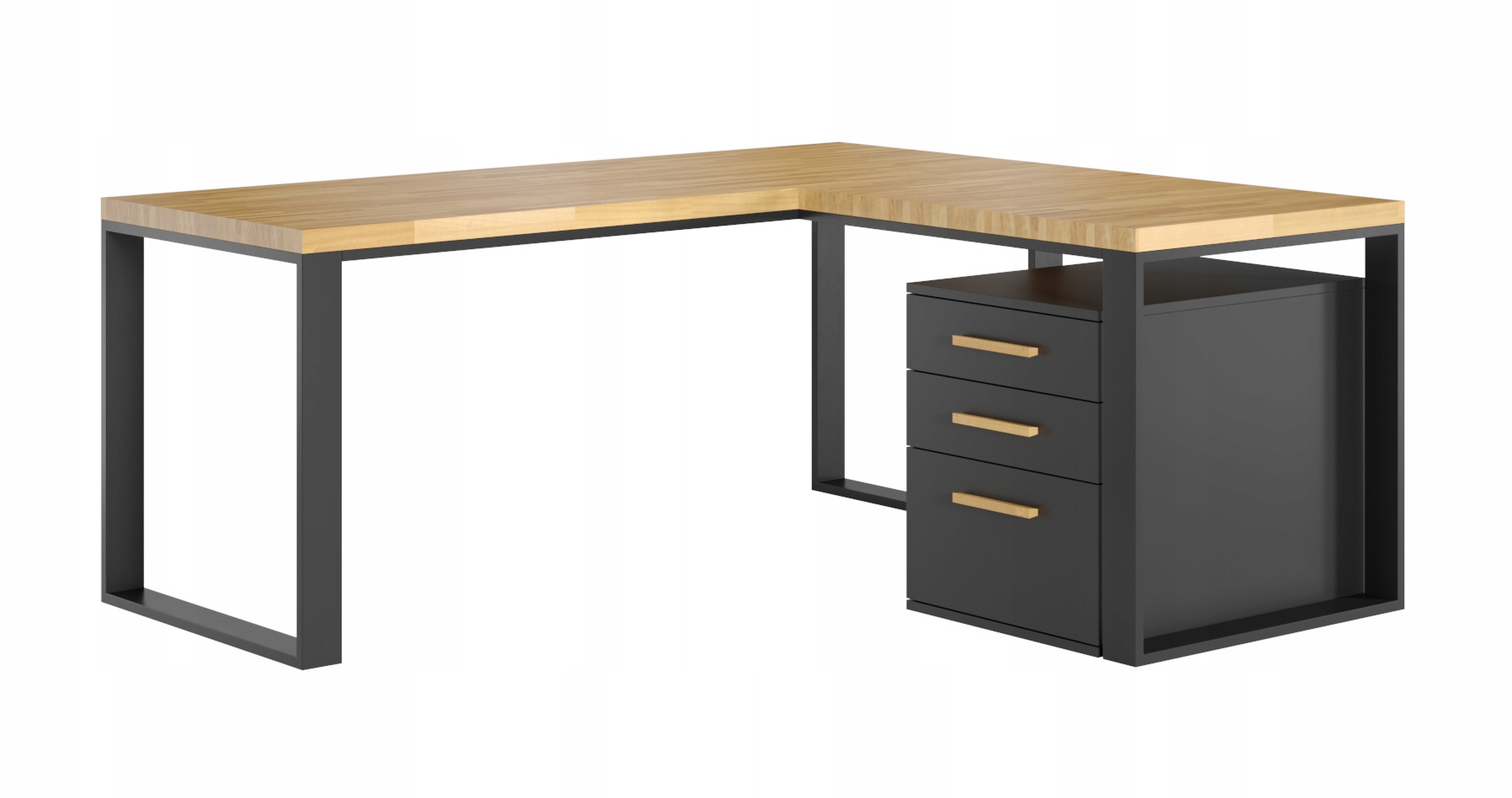 Biurko narożne dębowe z kontenerem loft (BIU-NAR-LO-K-3SZ-KPL-(L/P)-CZA ...