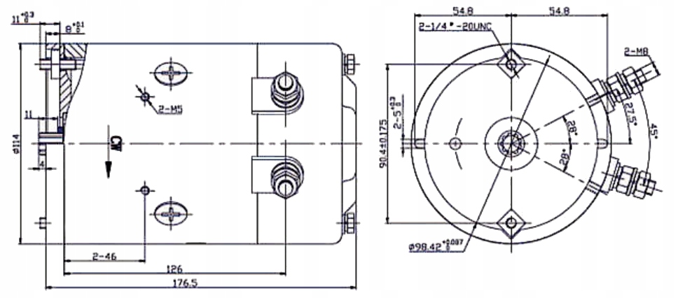 PP-SP-DCM-16-12V35 - ЕЛЕКТРОДВИГУН ДЛЯ ГІДРОАГРЕГАТУ. 12V 1.6 kW DC ...