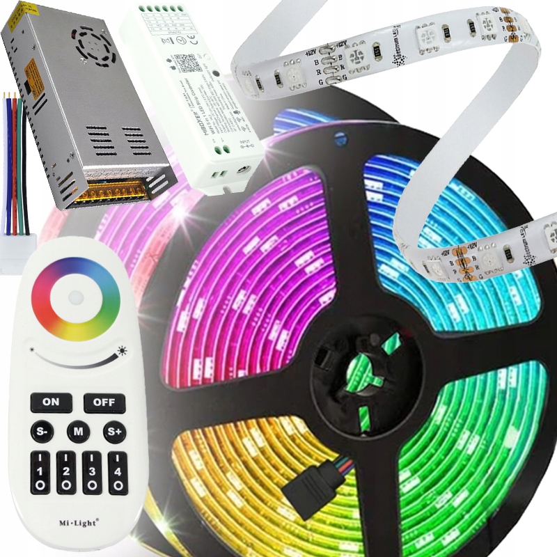 KOLOROWA TAŚMA LED RGBW PASEK RGB + BIAŁY CIEPŁY LISTWA 5050SMD 12V 1m ...
