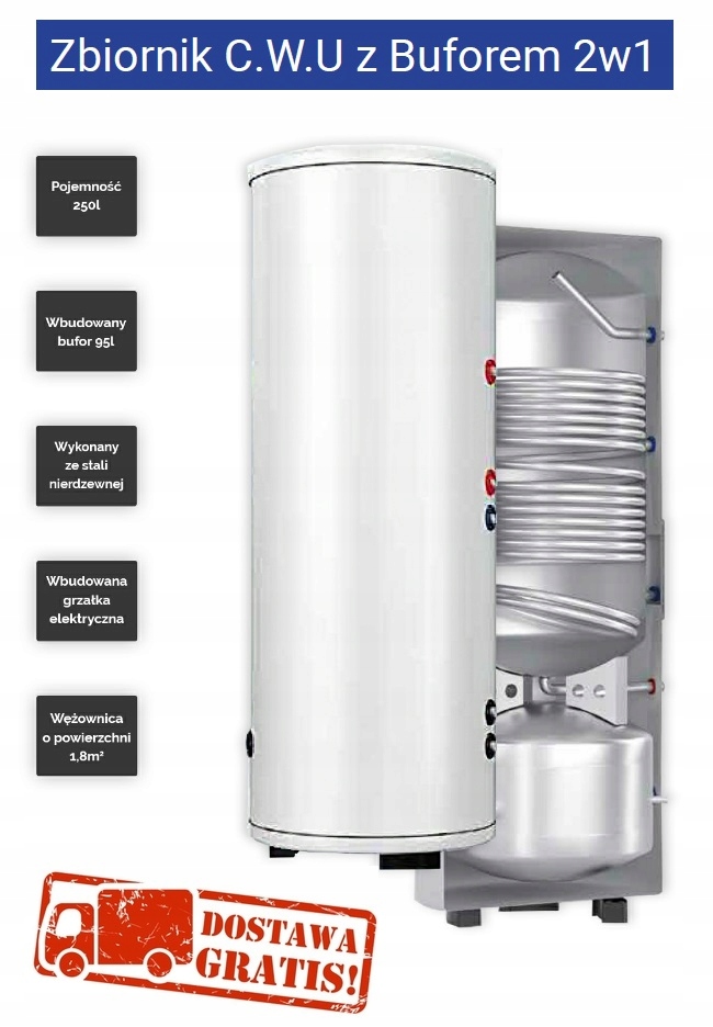 Zbiornik kombinowany 2w1 do pompy ciepła - pojemność CWU 250L i bufor 95L • Cena, Opinie • Pompy ...