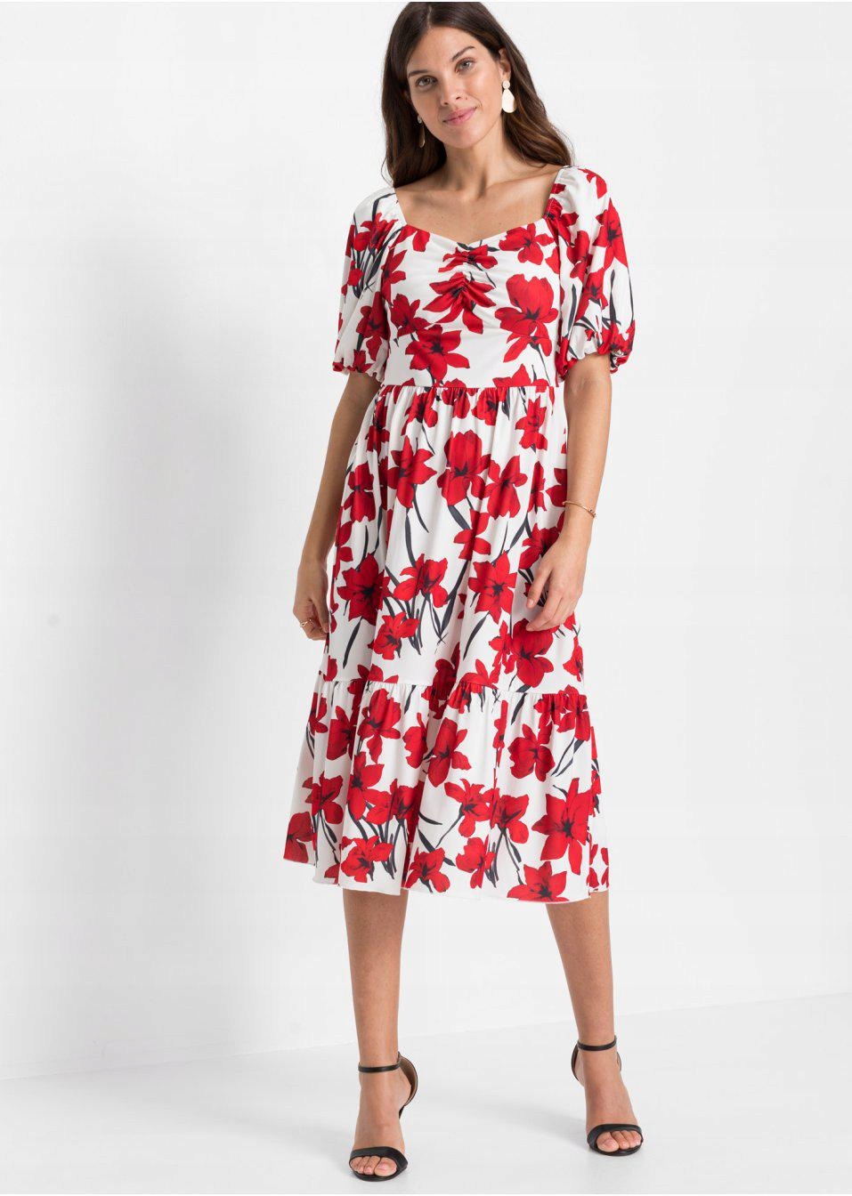 SUKIENKA MIDI Z BUFIASTYMI RĘKAWAMI BONPRIX 36 14703437815 - Allegro.pl