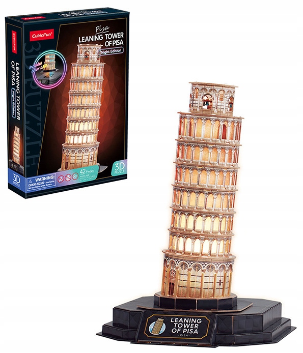 Puzzle 3D LED Krzywa wieża w Pizie (wersja nocna), Cubic Fun ...