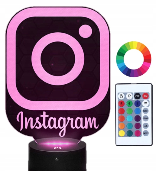 Lampka Nocna 3D LED Instagram Logo Grawer Imię - Plexido | Sklep EMPIK.COM