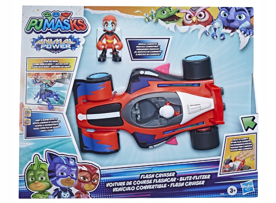 PIDŻAMERSI PJ MASKS POJAZD SAMOCHÓD Animal Power DZWIEK ŚWIATŁO FIGURKA ...