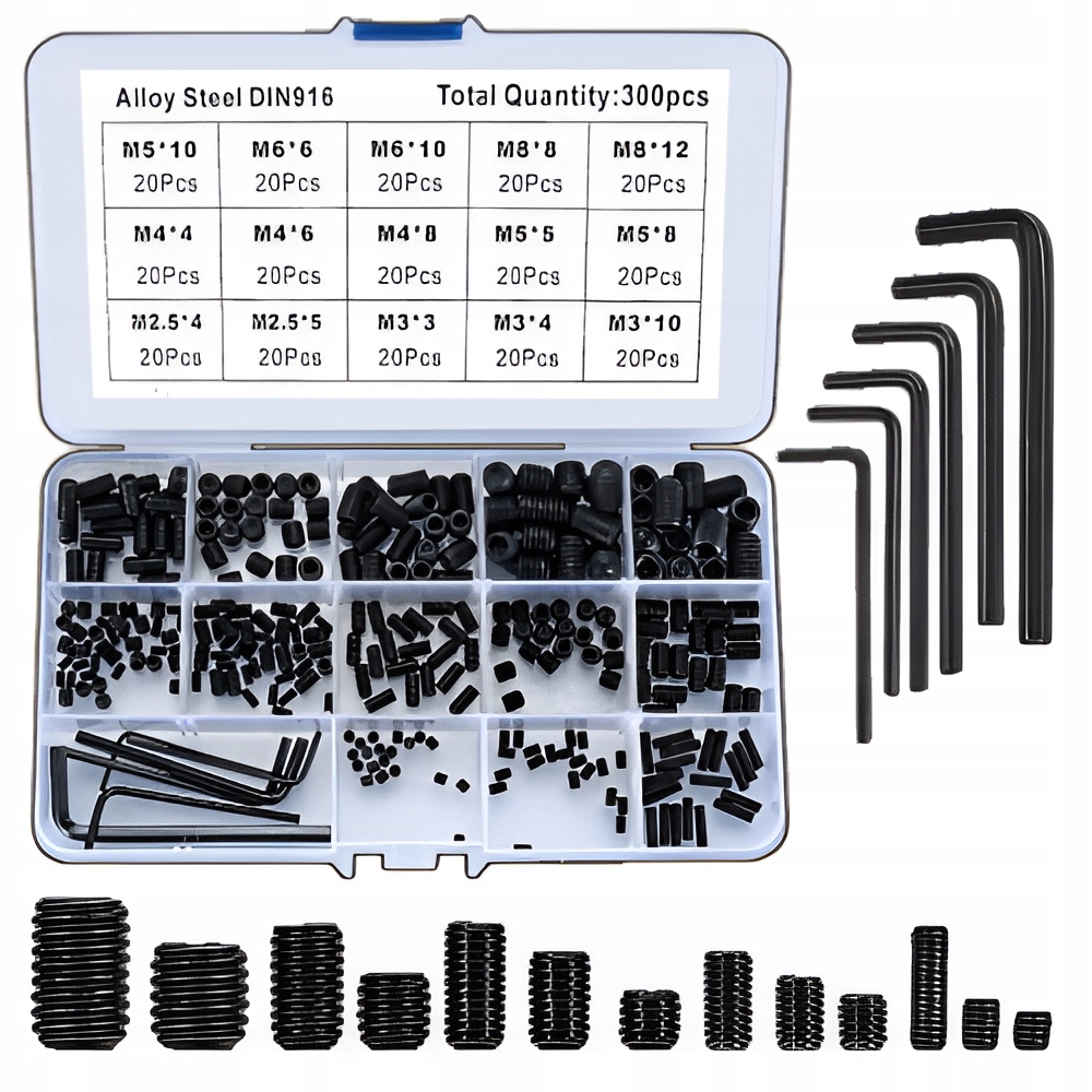 ZESTAW ŚRUB REGULUJĄCYCH WKRĘTÓW M2.5/M3/M4/M5/M6/M8 + IMBUSY • Cena, Opinie • Śruby, nakrętki ...