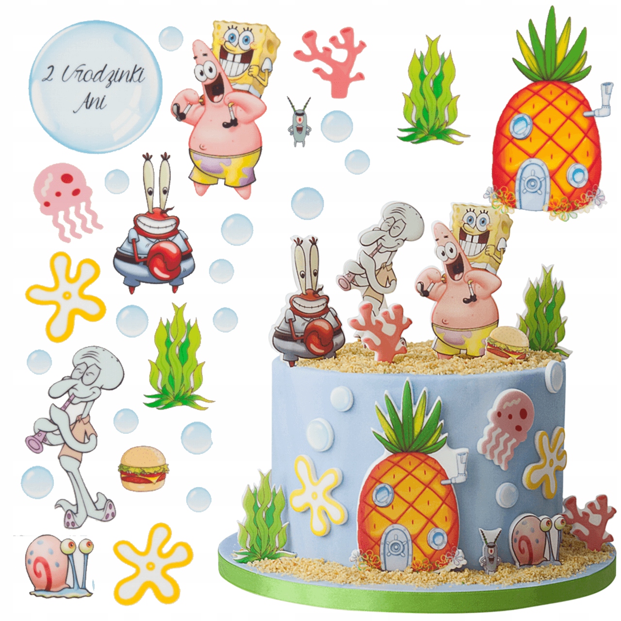 Spongebob Tortadísz 27 db-os + INGYENES Felirat Tábla Ostya ...