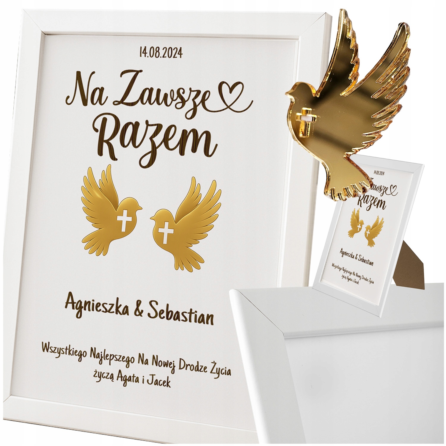 PAMIĄTKA ŚLUBU PREZENT NA ŚLUB PERSONALIZOWANY RAMKA OBRAZEK ZŁOTE ...