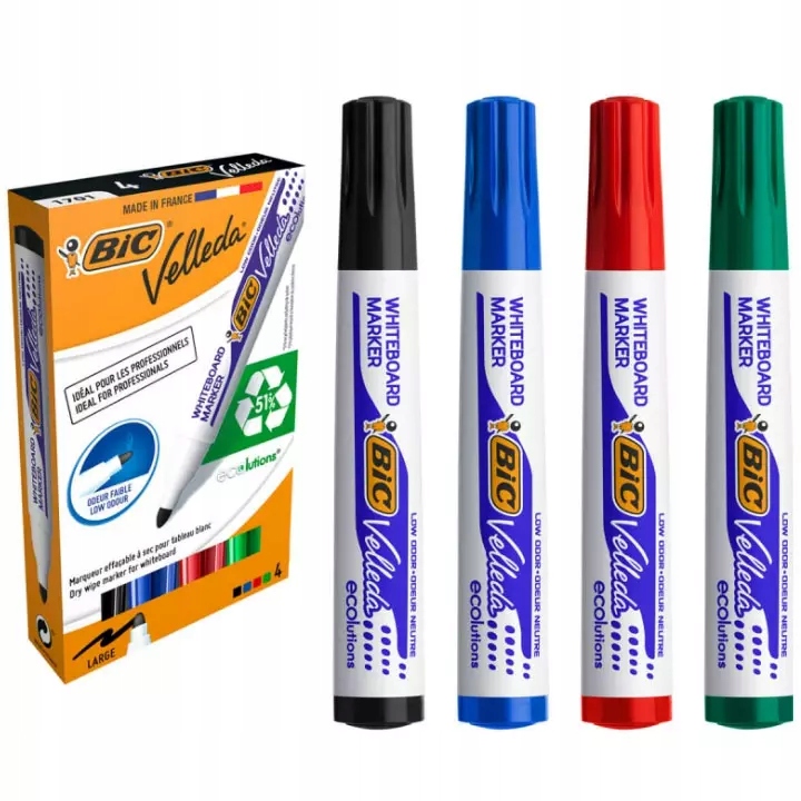 BIC ZESTAW VELLEDA 1701 OKRĄGŁY MARKER SUCHOŚCIERALNY DO TABLIC 4 ...