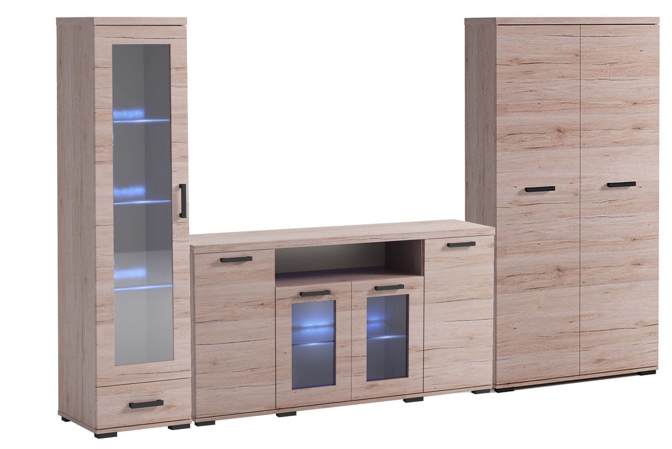 Meblościanka zestaw mebli salon dąb sonoma biały segment meblowy z ...