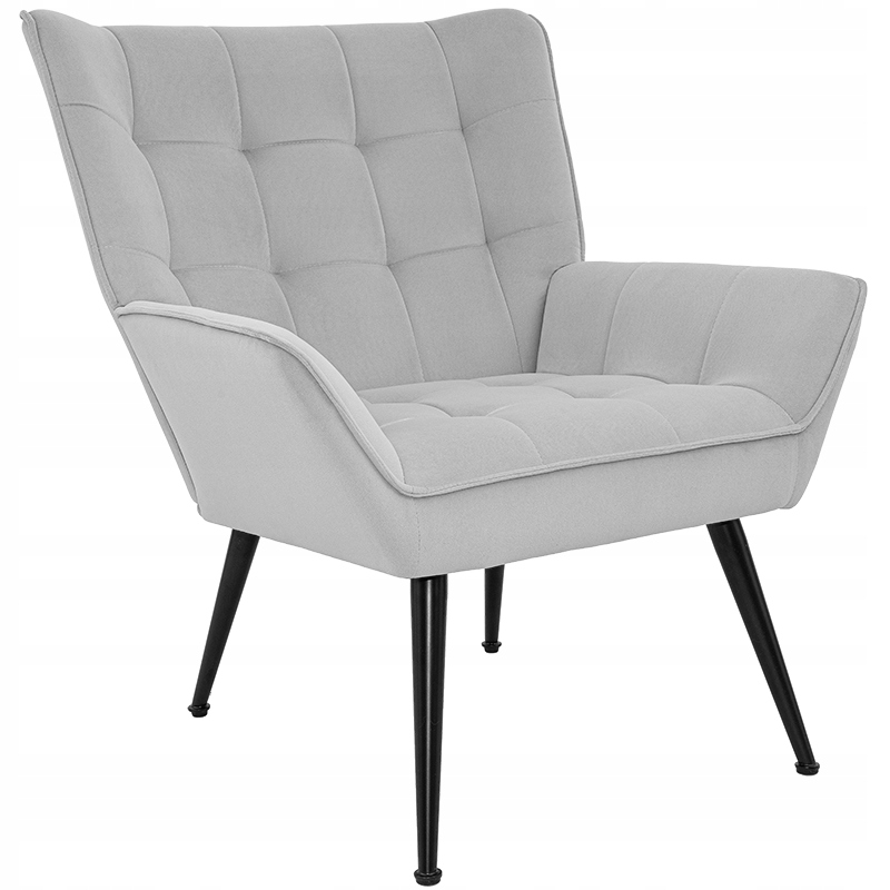 FOTEL SZARY welurowy nowoczesny pikowany do salonu skandynawski WYGODNY ...