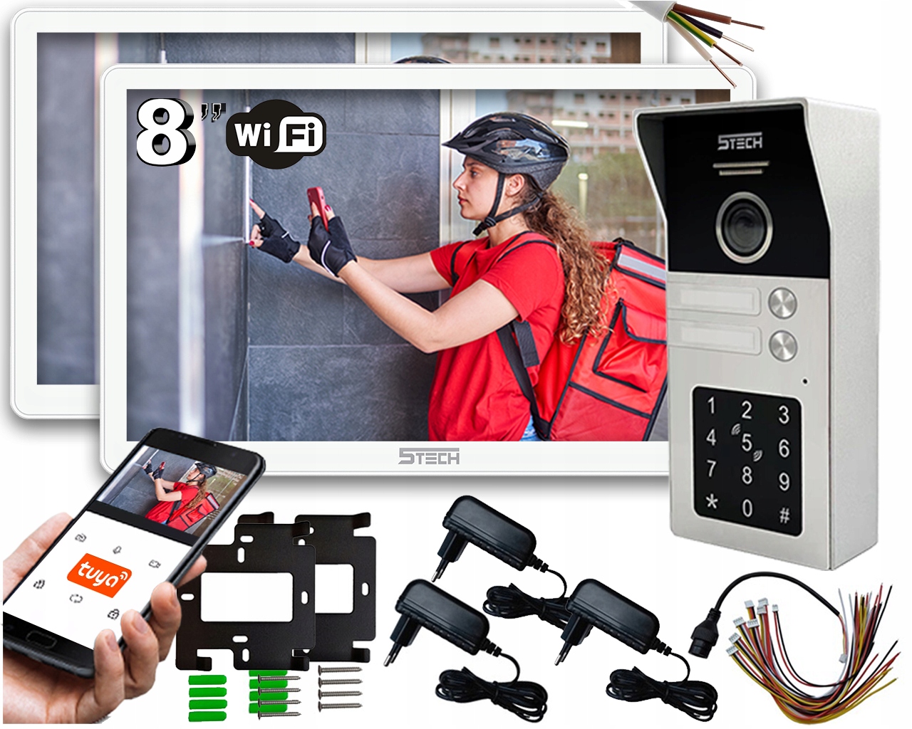 WIDEODOMOFON DWURODZINNY 5TECH 2 DOTYKOWE MONITORY 8'' IPS STACJA 84225-2 (5904815692496) • Cena ...