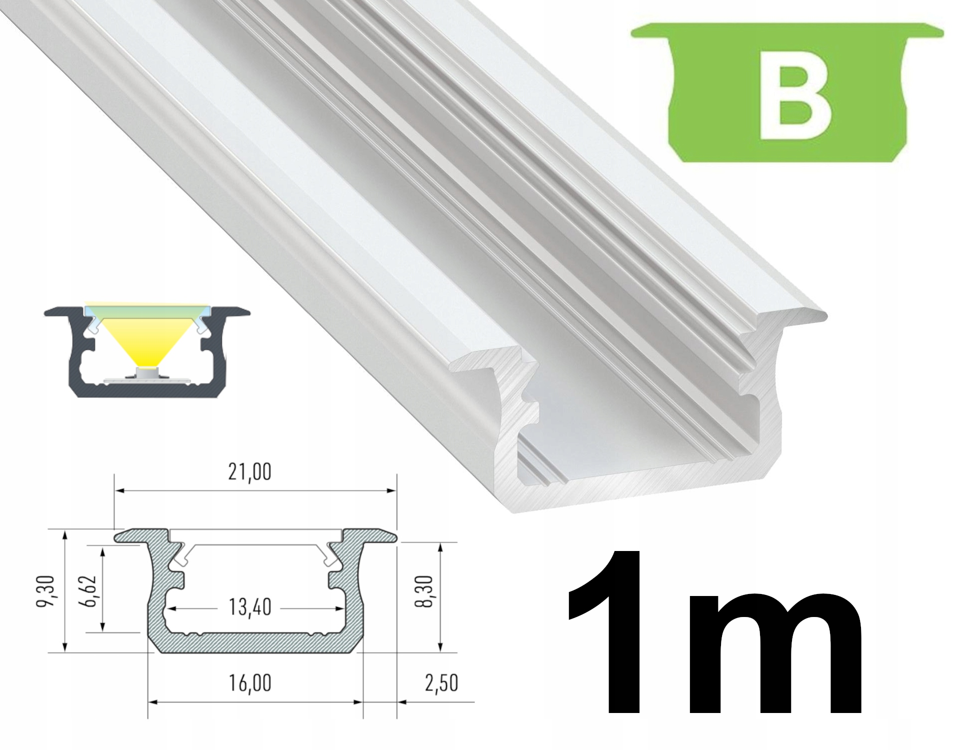 PROFIL ALUMINIOWY DO TAŚM LED 1M TYPU B BIAŁY (PROFIL DO TAŚM LED TYP B ...
