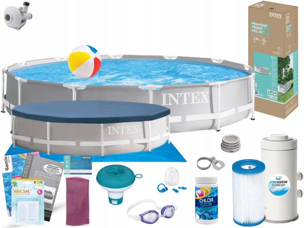 Basen Ogrodowy Stelażowy Okrągły 366x76 Intex 26712 Zestaw 16w1 MODEL ...