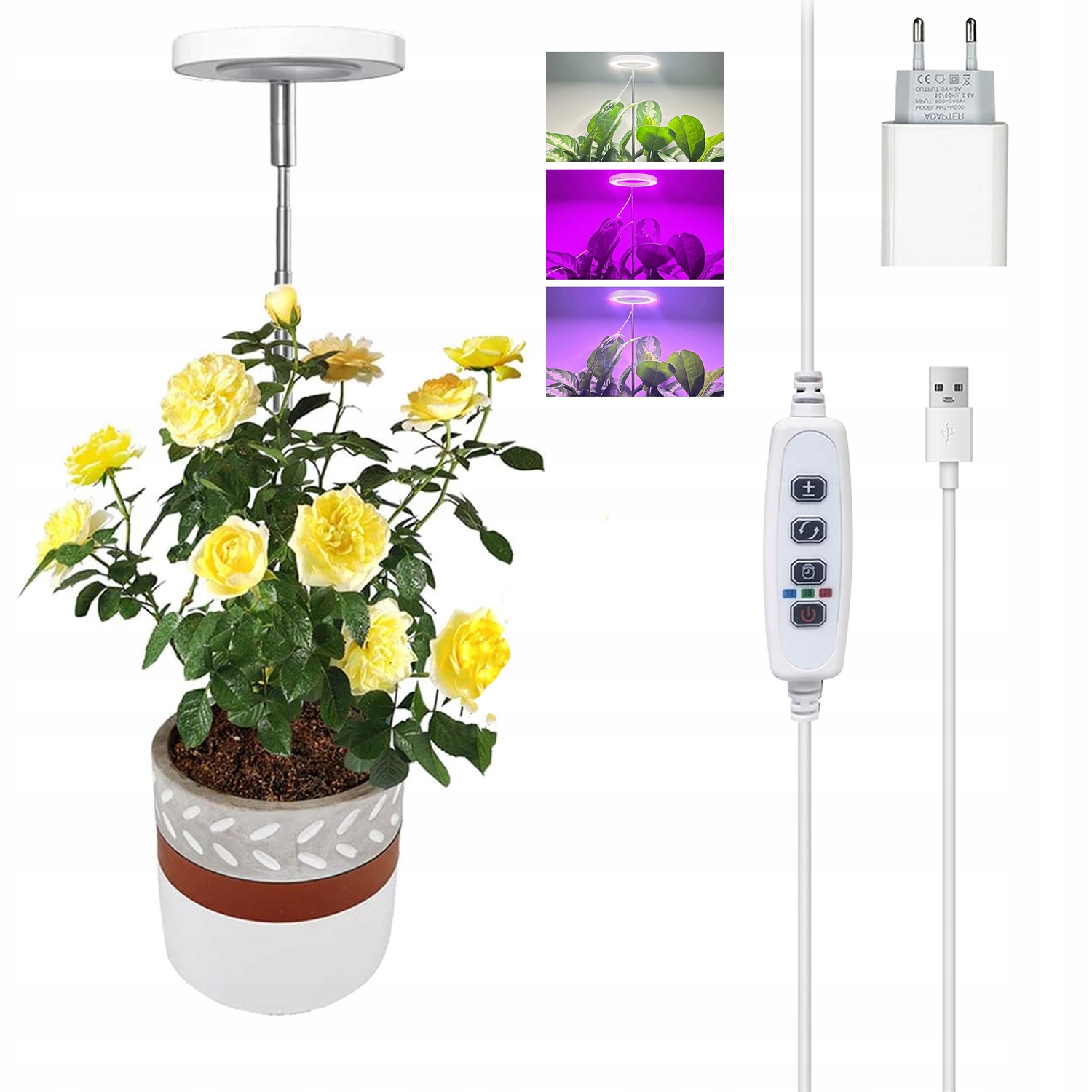 LAMPA NA ROSTLINY LED DIODY PLNÉ SPEKTRUM SVĚTLA PRO POKOJOVÉ ROSTLINY ČASOVAČ - Allegro