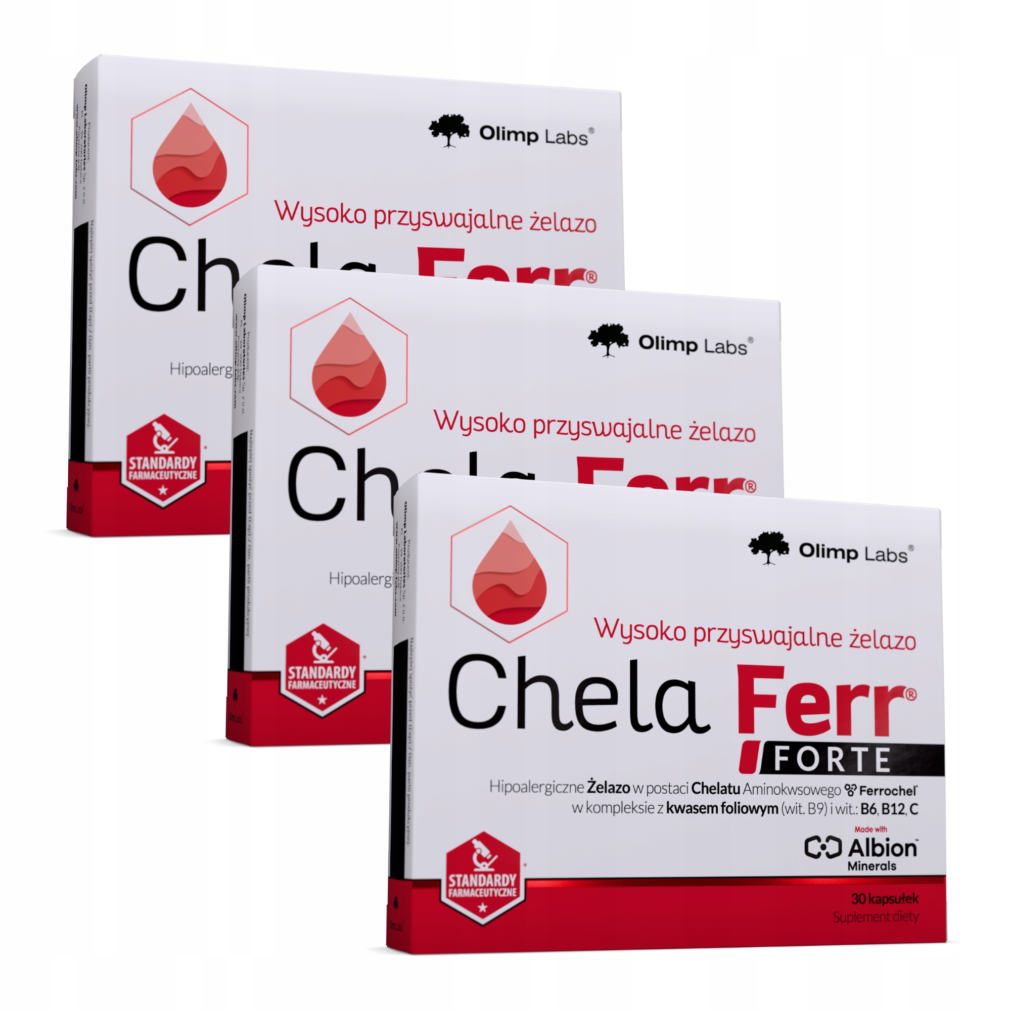 OLIMP CHELA-FERR FORTE 3x30kaps MOCNE ŻELAZO KWAS FOLIOWY WITAMINY ...
