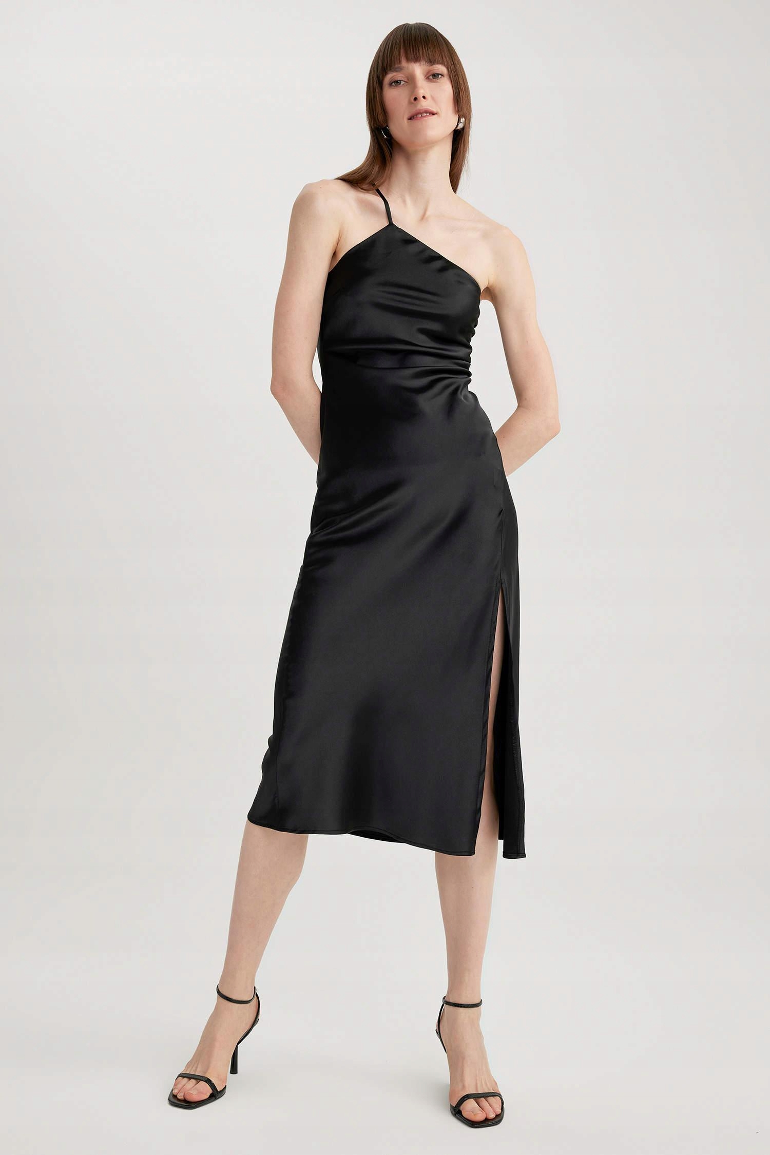 SUKIENKA CZARNA ELEGANCKA SATYNOWA ROZCIĘCIE PROSTA MIDI DEFACTO 40 • Cena, Opinie - Allegro