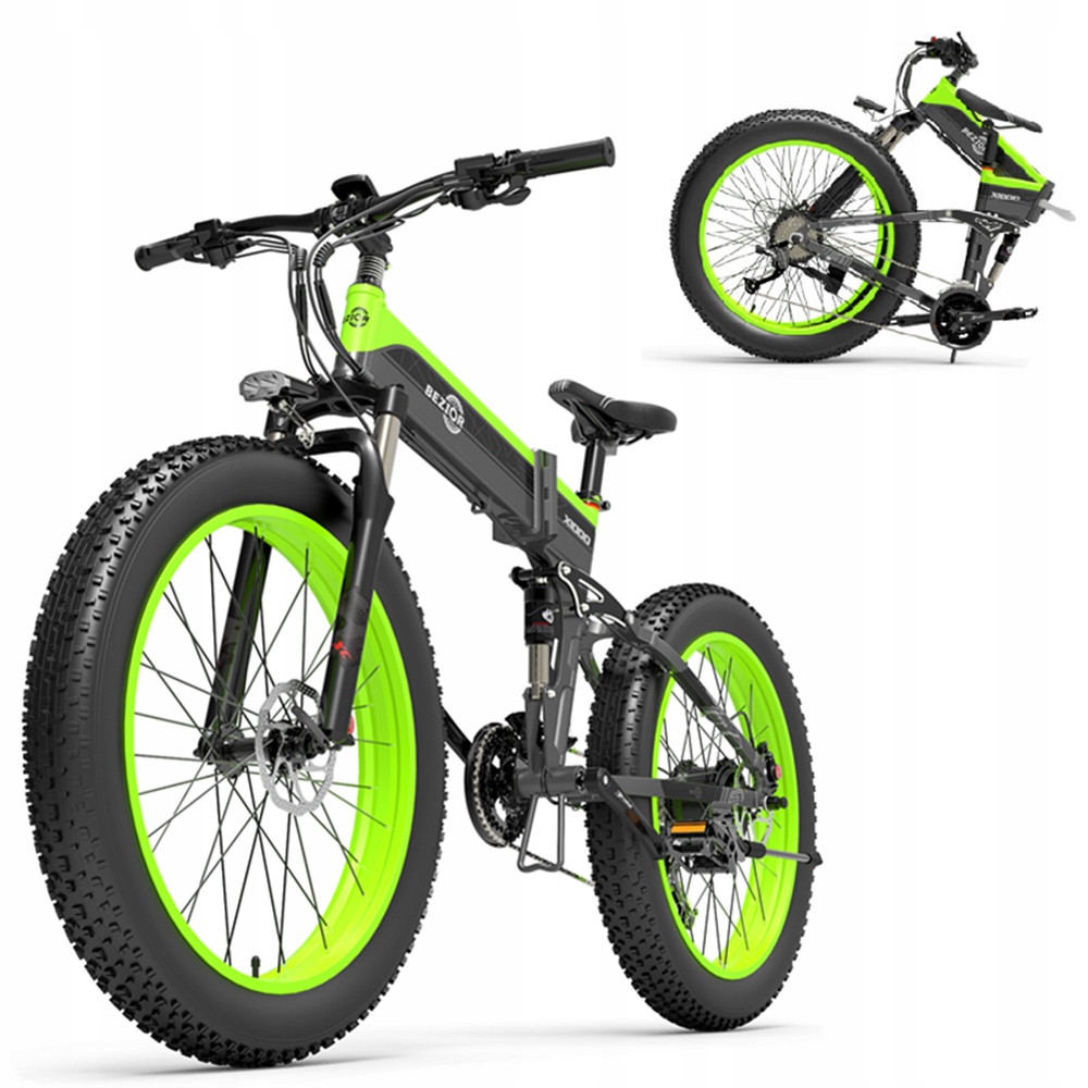 Rower Elektryczny Składany 1000W 26” Grube opony - BEZIOR X1000 ...