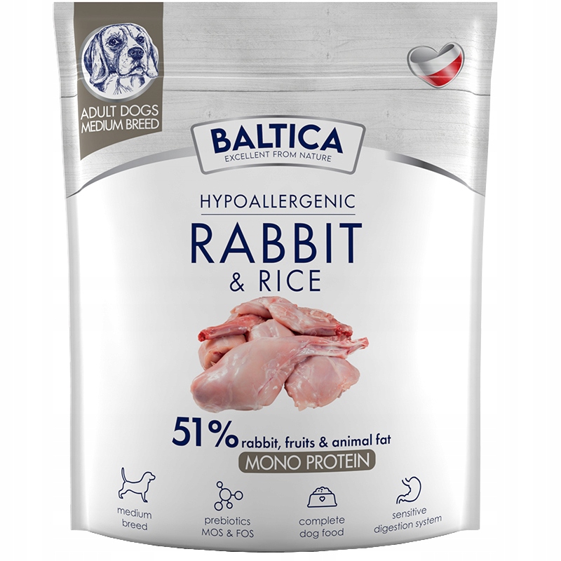 BALTICA Adult Rabbit&Rice KRÓLIK monobiałkowa rasy średnie M 1kg ...