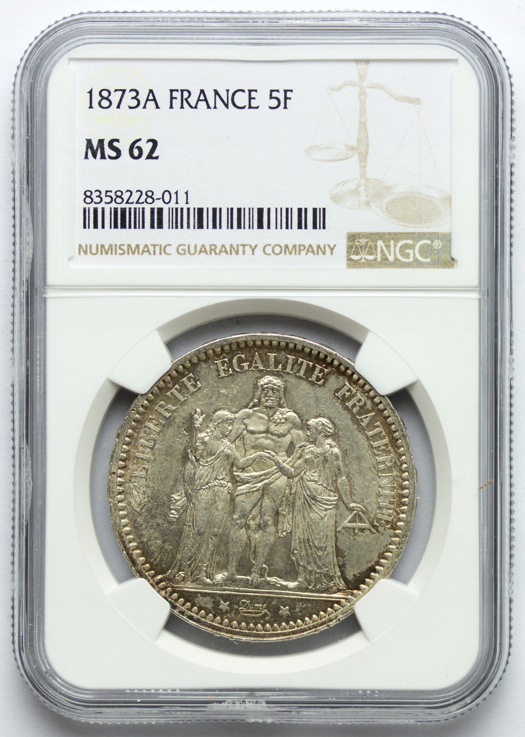 Francja, 5 franków 1873 A, Herkules, NGC MS62 17248244045 - Allegro.pl