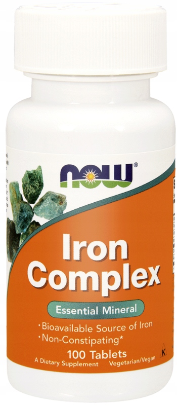 NOW FOODS Iron Complex ŻELAZO WITAMINA C B anemia 100 tabletek ...