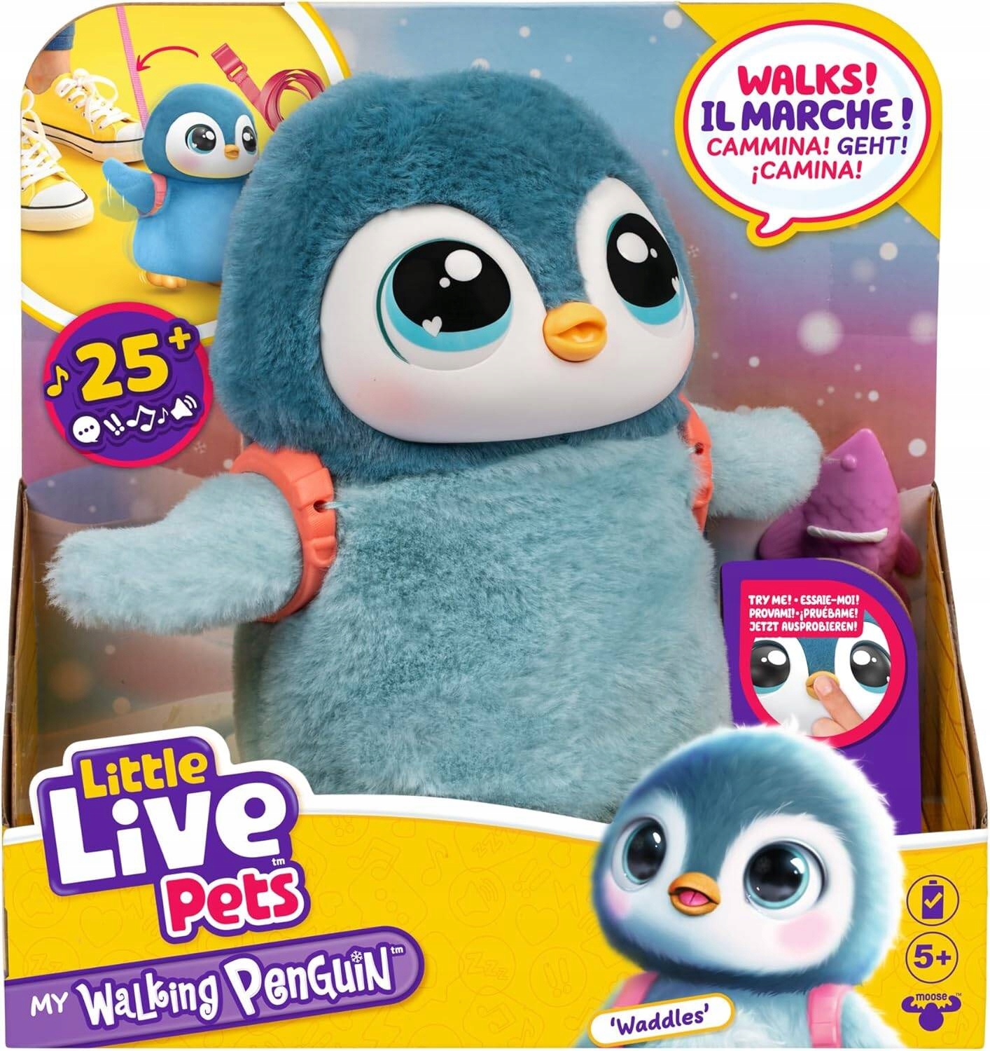 Little Live Pets Chodzący Pingwinek Waddles Interaktywny 25+ Dźwięków 26535 (630996265352 ...