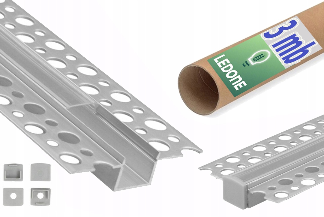 Zestaw PROFIL LED ALUMINIOWY do PŁYT karton-gips GK GIPSOWYCH + klosz ...