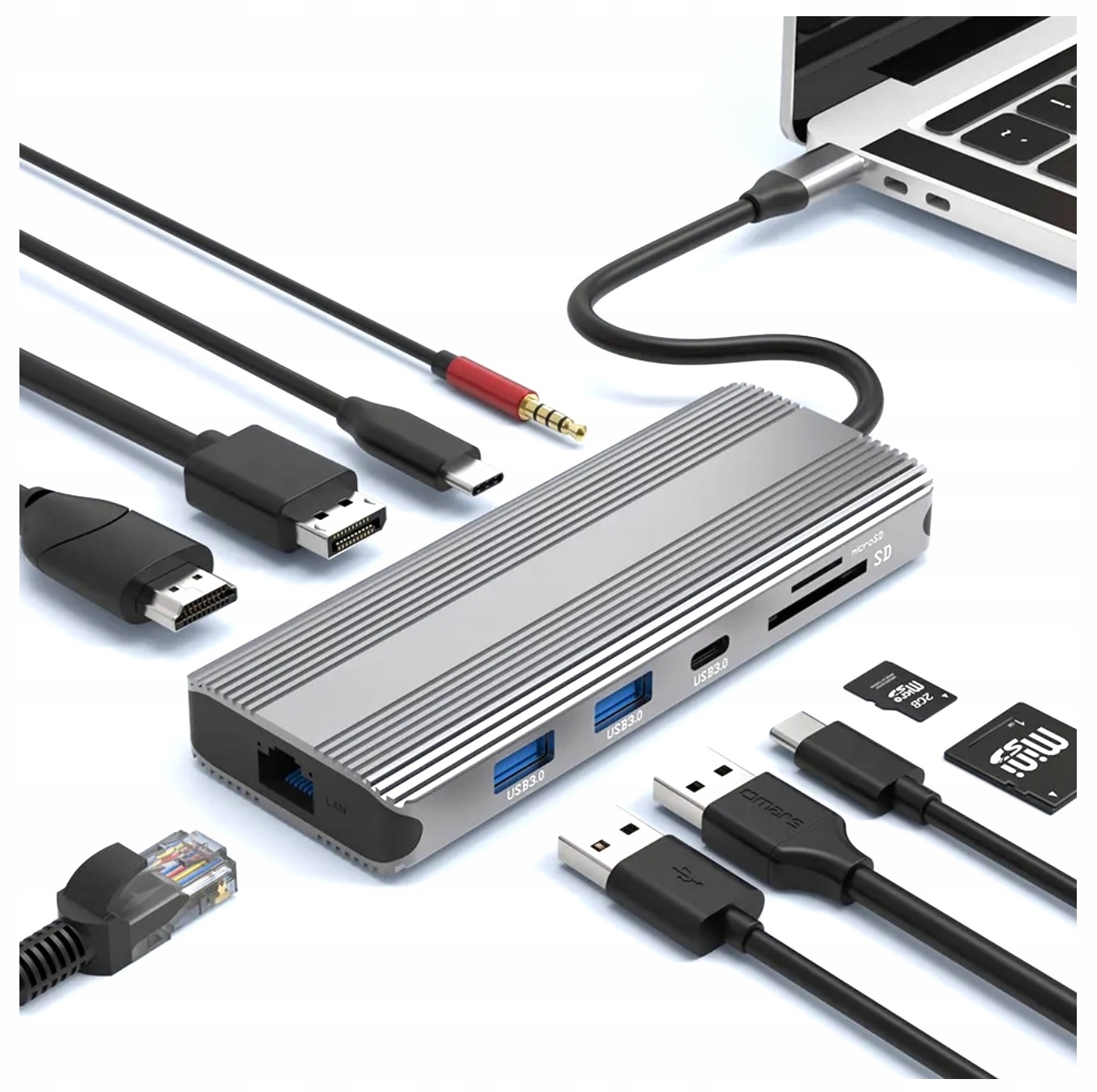 HUB USB-C Ethernetový adaptér RJ45 Gigabit HDMI DisplayPort 4K 8K PD ...