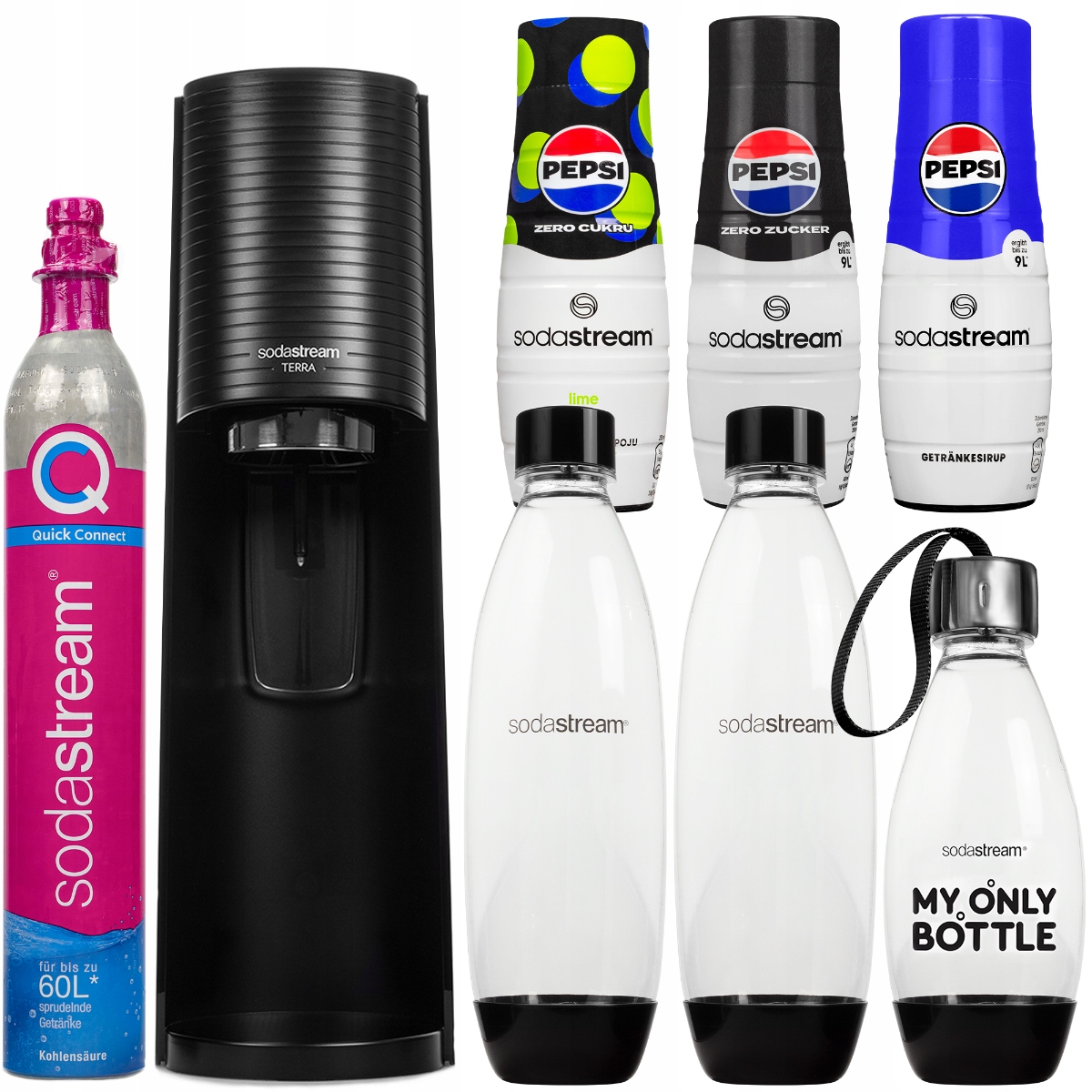 Výrobník sody Sodastream Terra černý, 3 lahve + 3 sirupy, (5905701107537) • Ceny, Recenze - Allegro