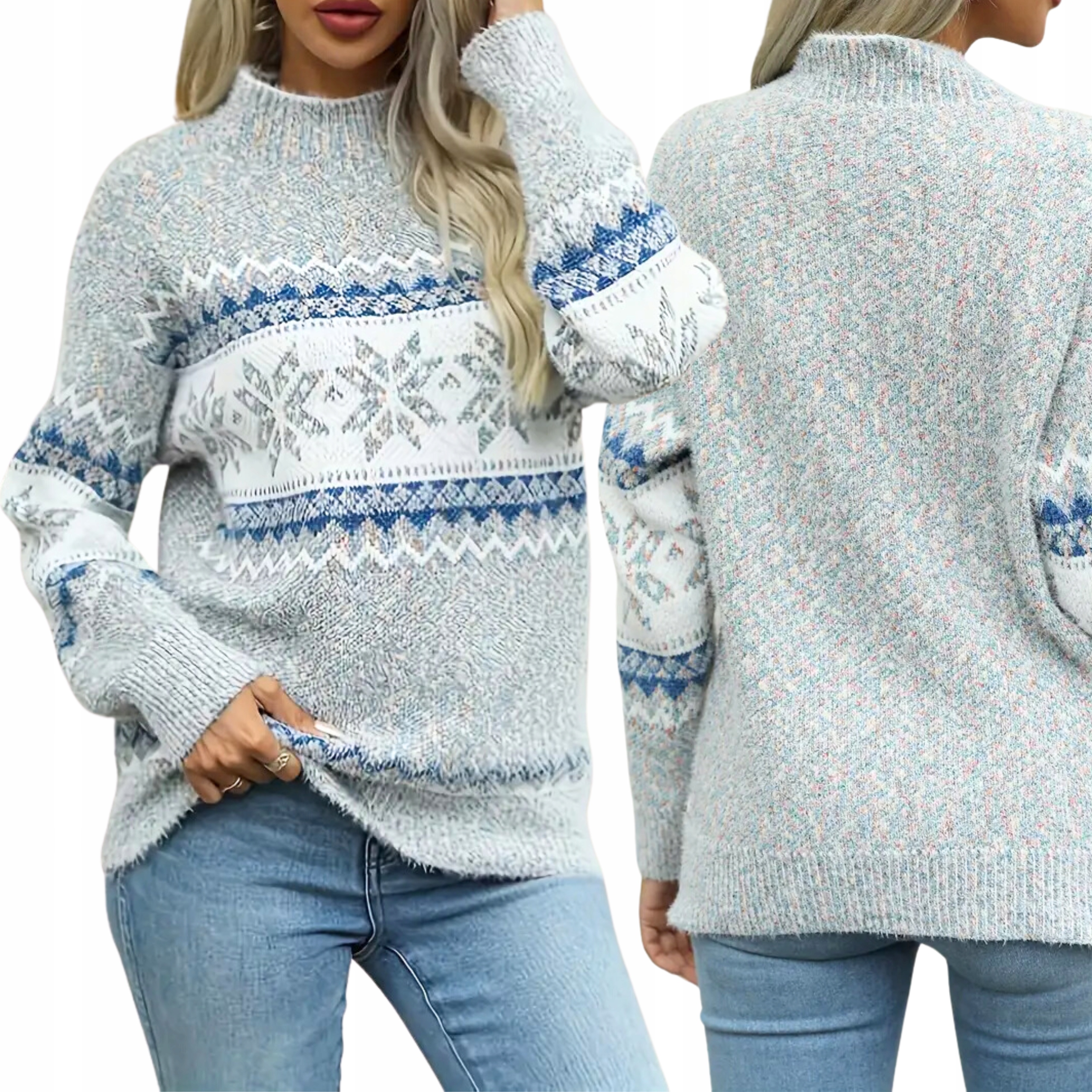 SWETER DAMSKI ŚWIĄTECZNY Z ŚNIEŻKAMI ŚWIĄTECZNE WZORY ZIMOWY CIEPŁY 36 ...