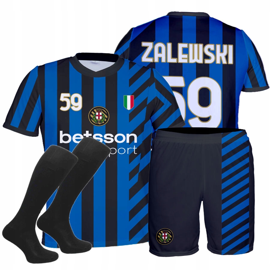 ZALEWSKI INTER STRÓJ PIŁKARSKI Komplet KOSZULKA + SPODENKI + GETRY 164 ...