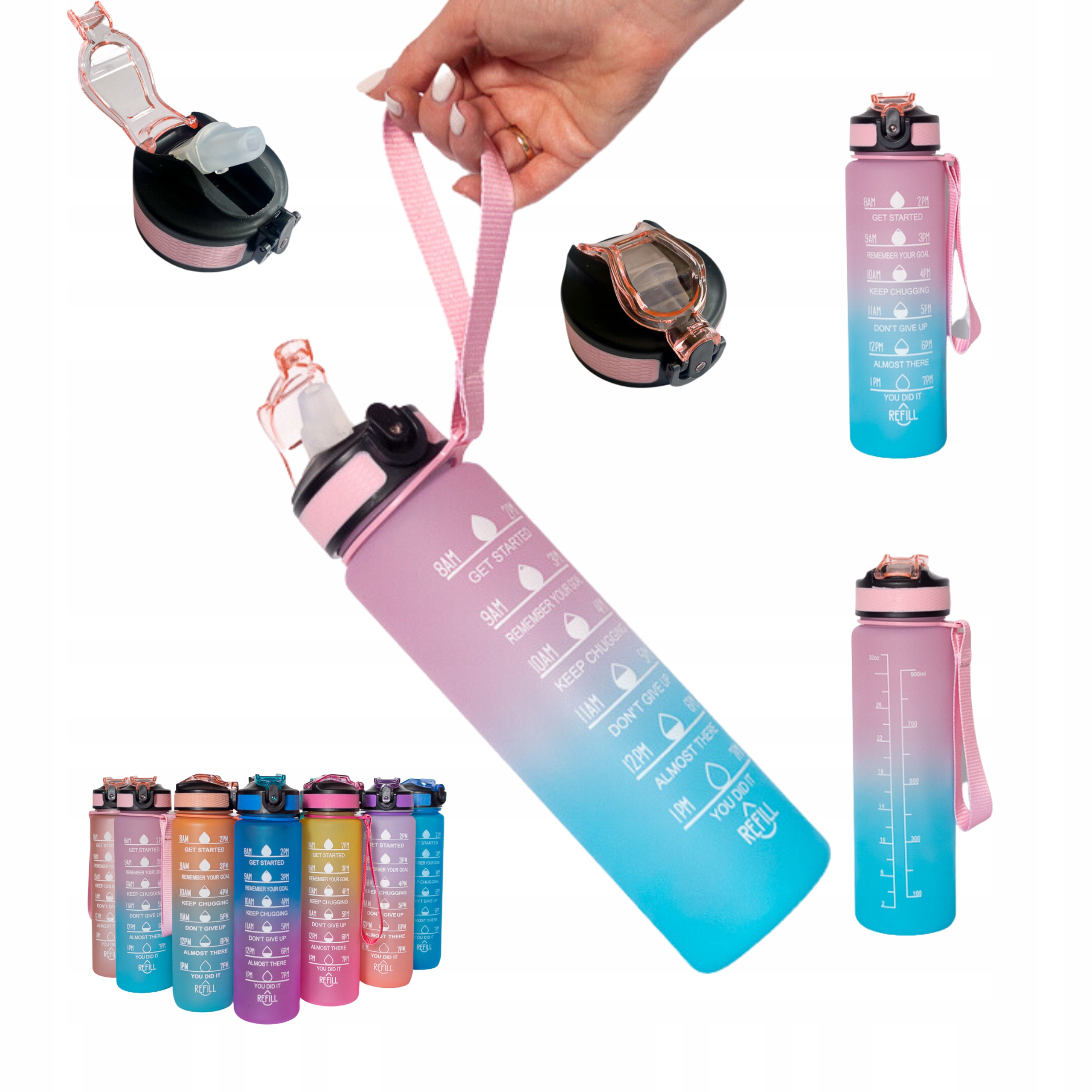 Bidon na wodę 1000ml butelka 1l różowo-niebieska - MIO1000SBLUPIN - 14052517327 - Allegro.pl