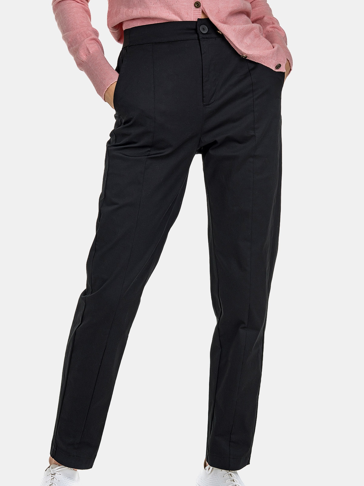 Modne spodnie damskie eleganckie kobiece wysoki stan gładkie czarne L ...