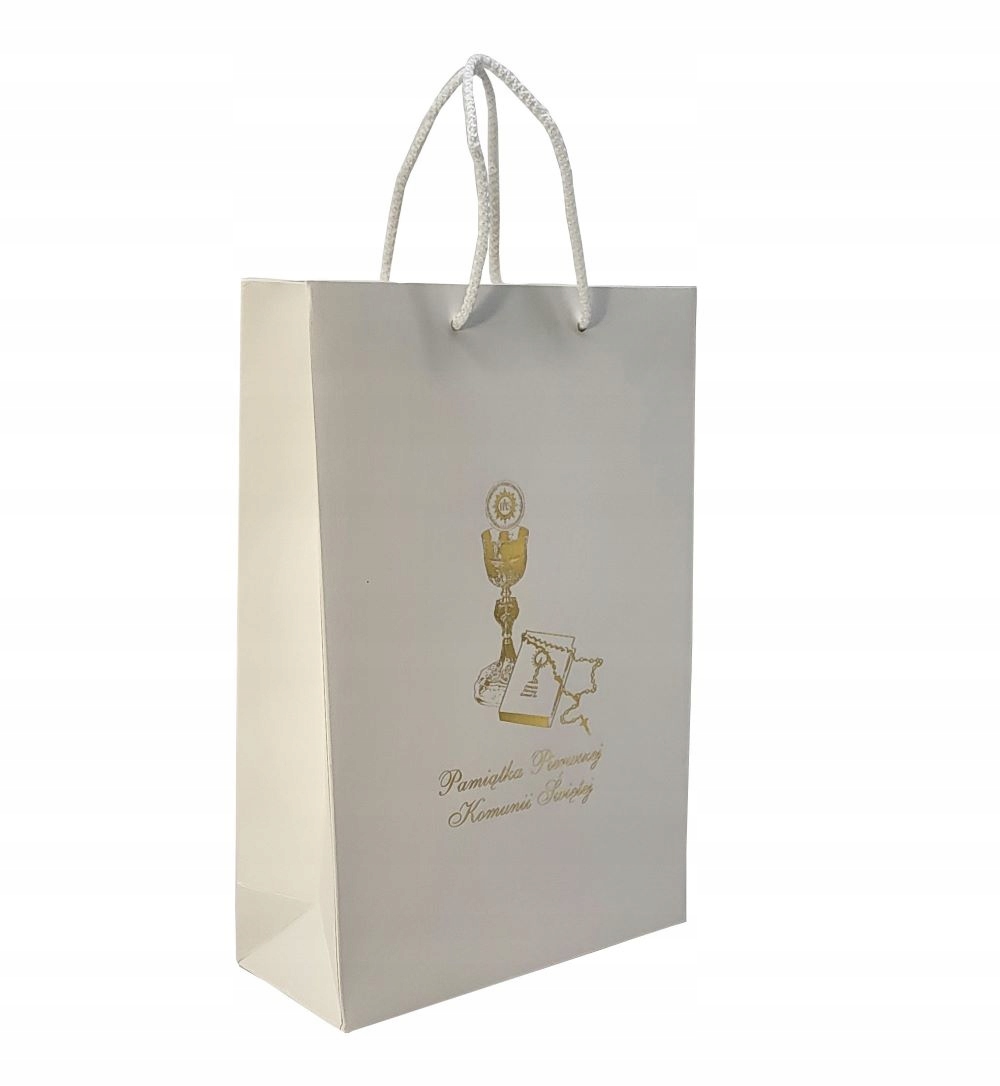 TORBA PREZENTOWA NA ŚW. KOMUNIĘ TOREBKA PAPIEROWA ZE ZŁOTYM NADRUKIEM • Cena, Opinie • Torby ...