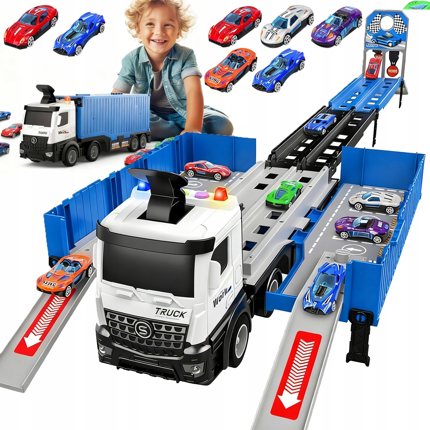 Nagy Teherautó VERSENY PÁLYA Katapult Tréler Kisautók Fém Mini Autók ...