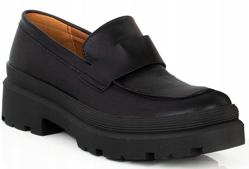 8141 CZARNE MOKASYNY WSUWANE SKÓRZANE NA PLATFORMIE LOAFERSY 37 ...