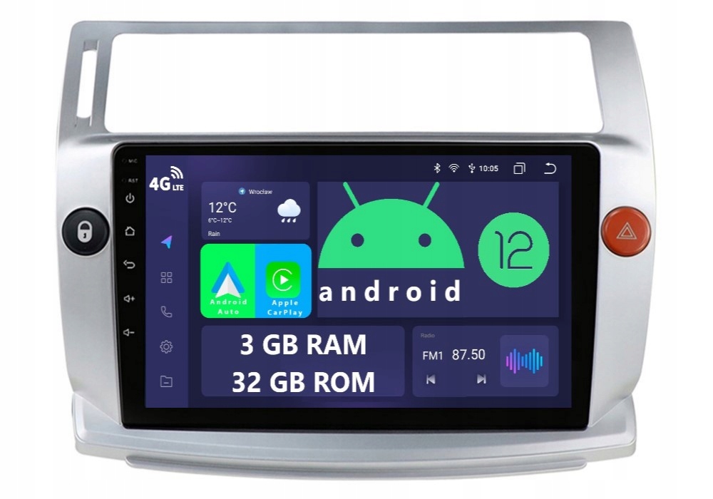 RADIO 2DIN NAWIGACJA ANDROID CITROEN C4 1 I DSP 3/32 GB CARPLAY LTE ...